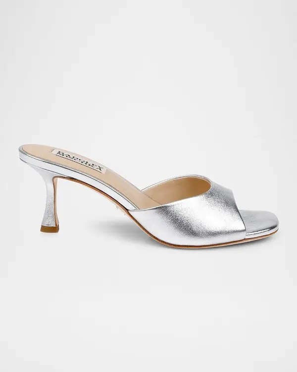 Badgley Mischka Draya Leather Kitten-heel Mules - Silver Leather