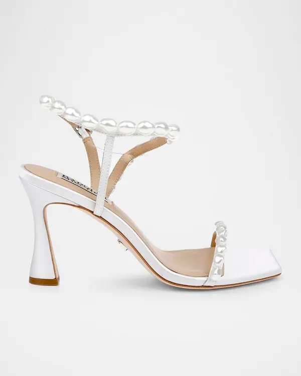 Badgley Mischka Demi Pearly Ankle-strap Satin Sandals - Soft White Satin