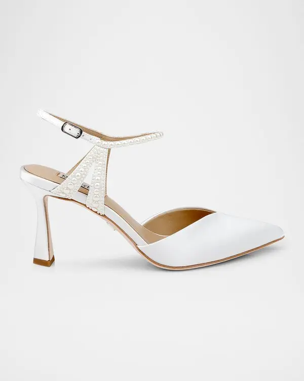 Badgley Mischka Destinee Pearly Pointed Pumps - Soft White Satin