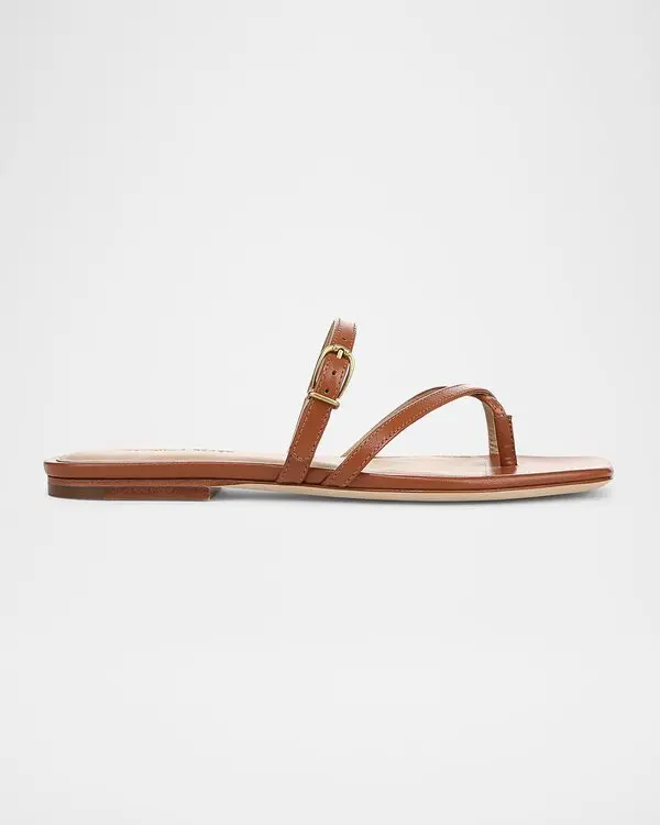 Veronica Beard Marthe Crisscross Buckle Flat Slide Sandals - Honey