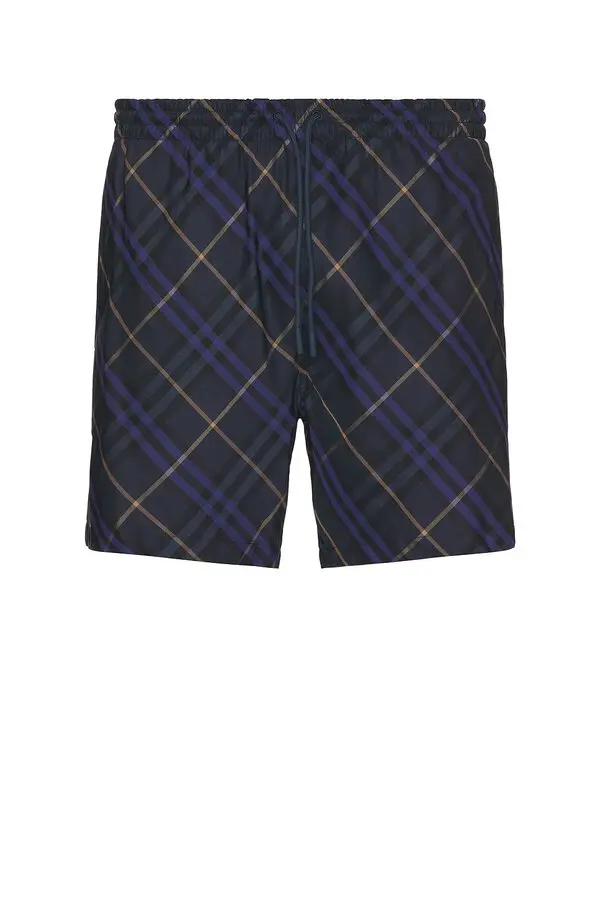 Burberry Printed Check Swim Short In Navy - Midnight Ip Check