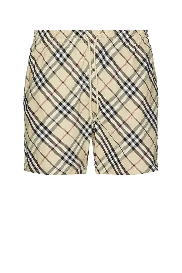 Burberry Printed Check Swim Short In Cream - Alabaster Ip Check