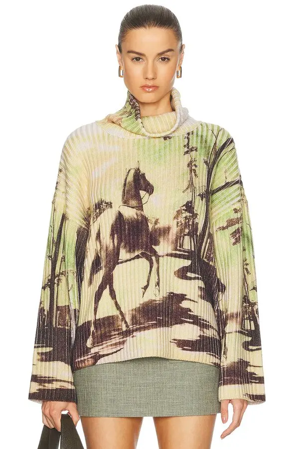 Monse Horse Print Chunky Rib Knit Sweater - Multi