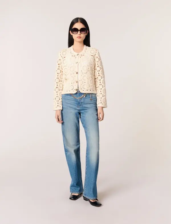 Maje Cotton Crochet Cardigan - Ecru