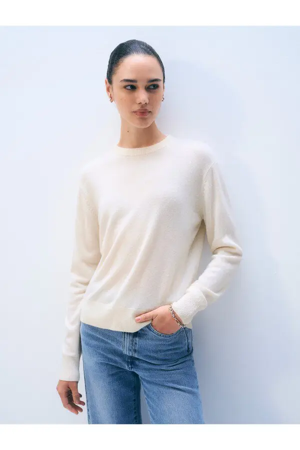 WHITE & WARREN Cashmere Crewneck Sweater - White