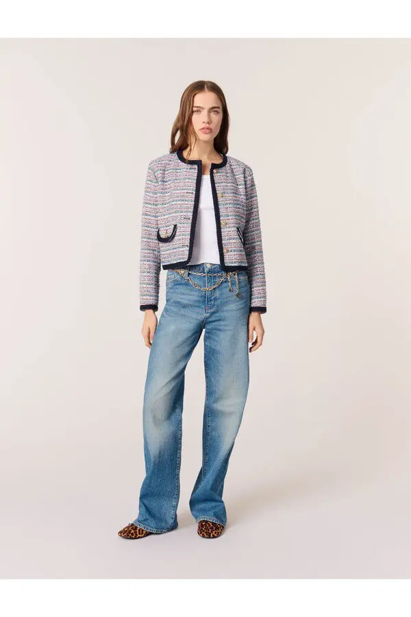 Maje Short Tweed Jacket - Blue / Red / Stripe