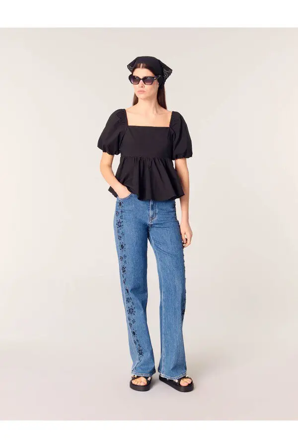 Maje Embroidered Jeans With Rhinestones