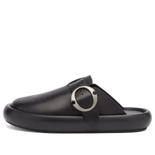 Alexander McQueen Leather Clog With Silver Metal Buckle - Black/silver
