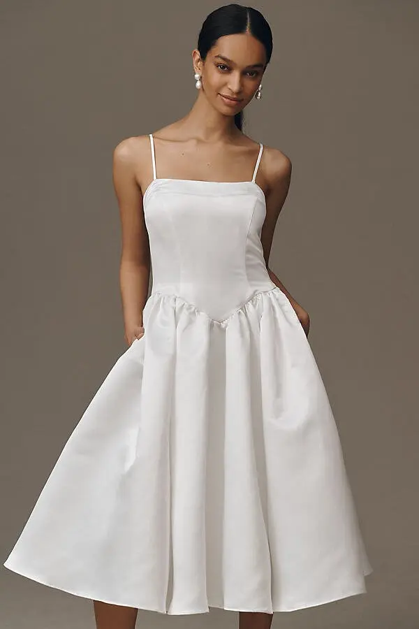 Bhldn Basque-waist Midi Dress - Ivory