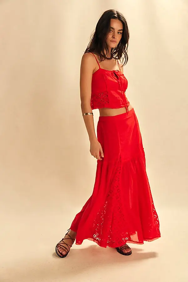Free People Aimee Lace Skirt Set - Red Convertible