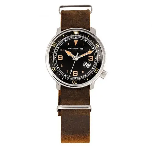 MORPHIC Leather-band Strap Watch With Magnified Date Display - Brown/black & Gold/black
