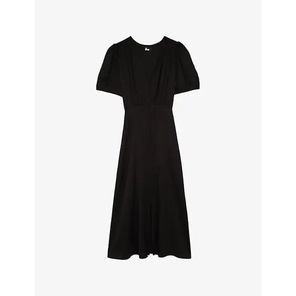 The Kooples Polka-dot Woven Maxi Dress - Black