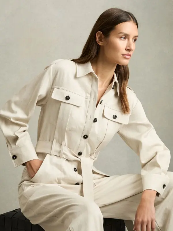 REISS Anais Utility Jumpsuit - Cream