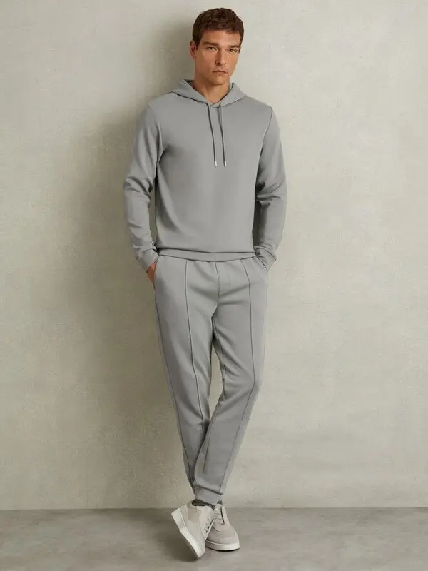 REISS Premier Interlock-jersey Drawstring Joggers - Flint Grey
