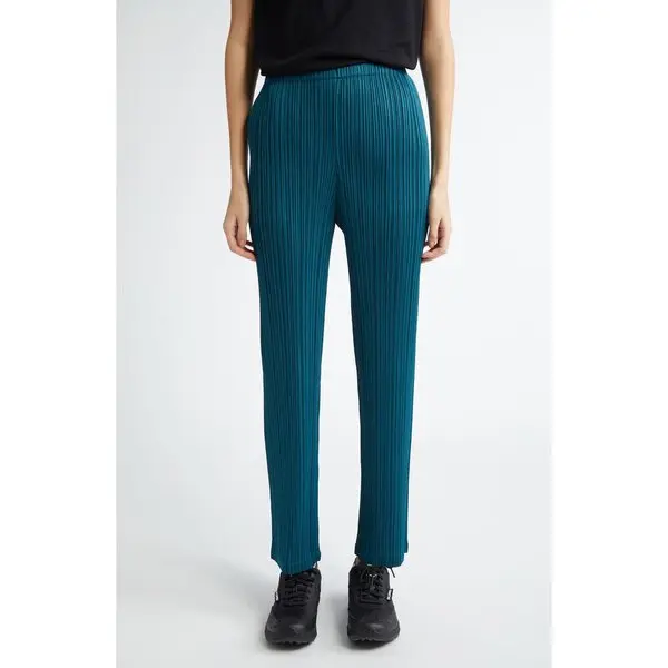 Issey Miyake Pleated Straight Leg Pants - Blue Green