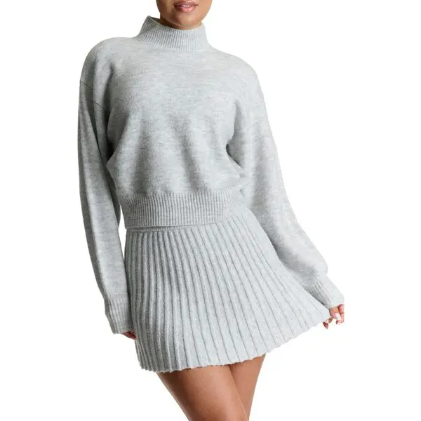 Naked Wardrobe Crop Turtleneck Sweater - Heather Grey