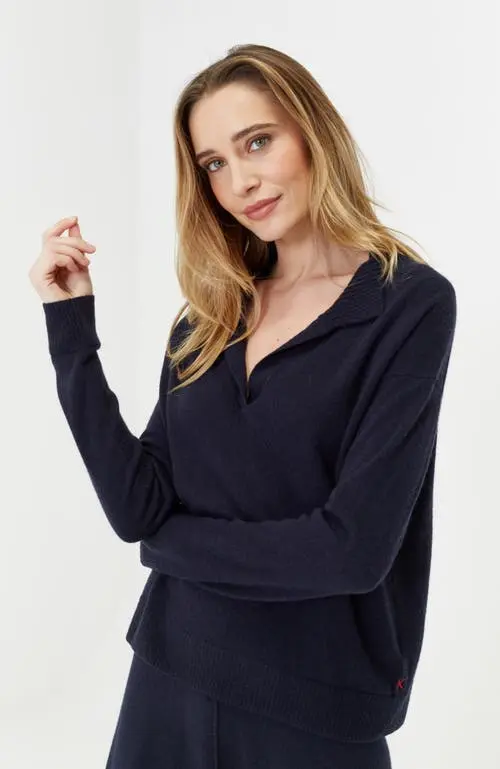 Chinti & Parker Wool Cashmere Blend V-neck Collared Sweater - Navy