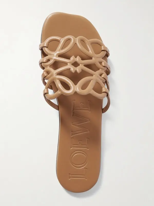 Loewe Petal Anagram Leather Slides - Brown