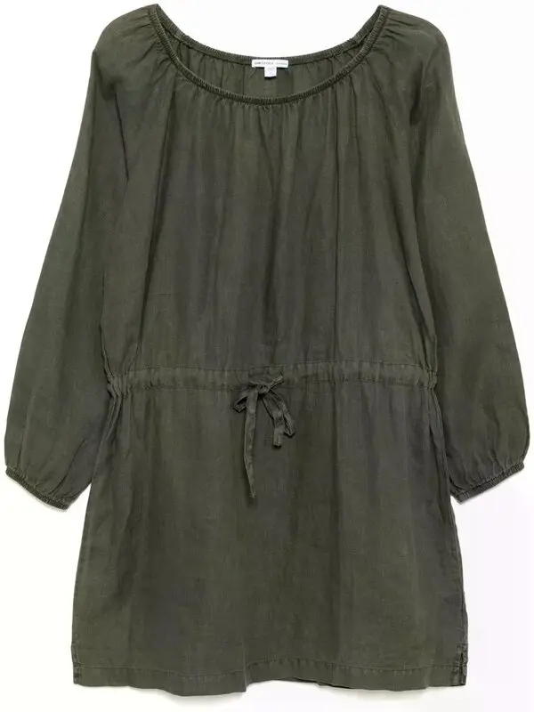 James Perse Gathered Linen Dress - Green | Editorialist