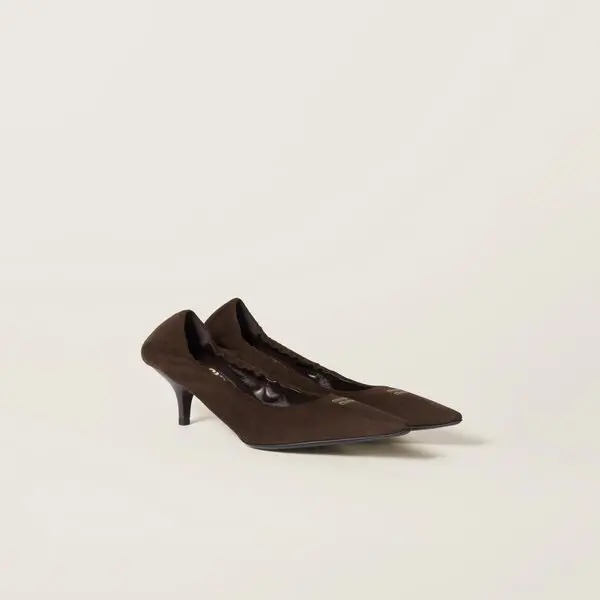 Miu Miu Ruches Suede Pumps - Dark Brown