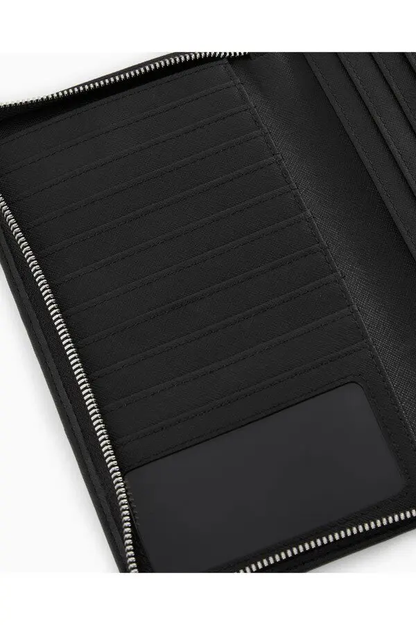 Emporio Armani Asv Regenerated Saffiano Leather Organiser With Eagle Plate