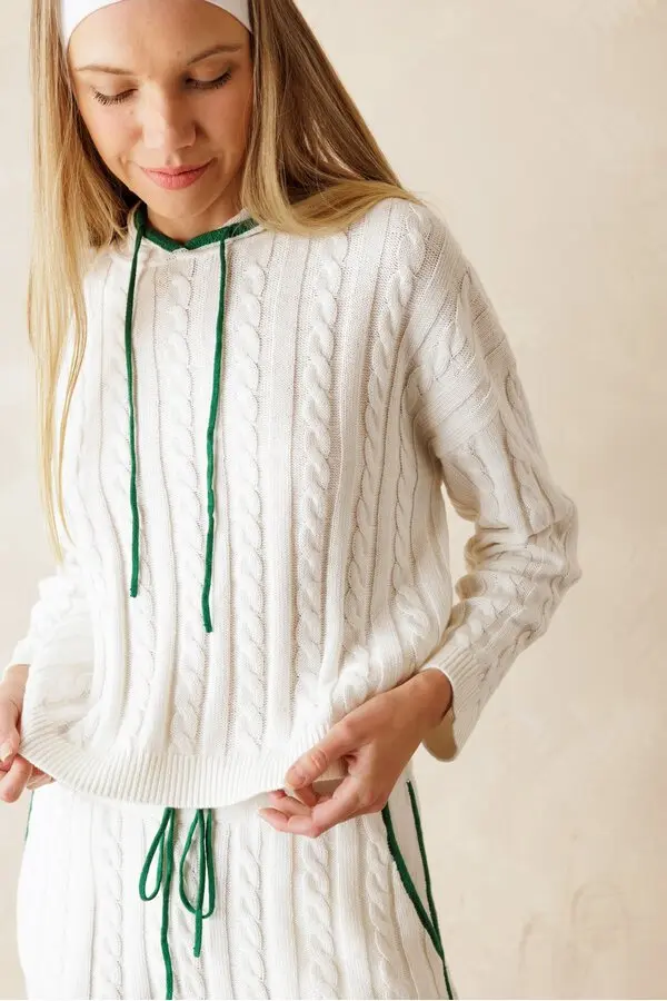 27 Miles Malibu Tonga Cable Knit Pullover Hoodie - Green