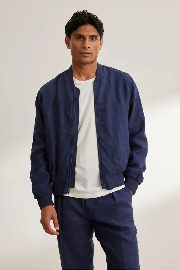 Velvet By Graham & Spencer Murphy Linen Bomber Jacket - Navy