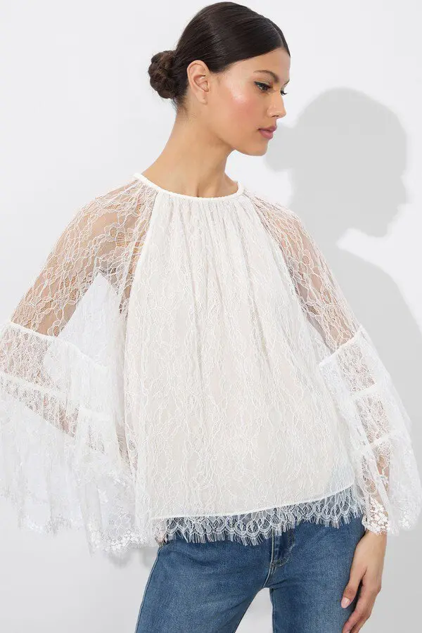 Alice + Olivia Delia Ruffled Tunic Top - White