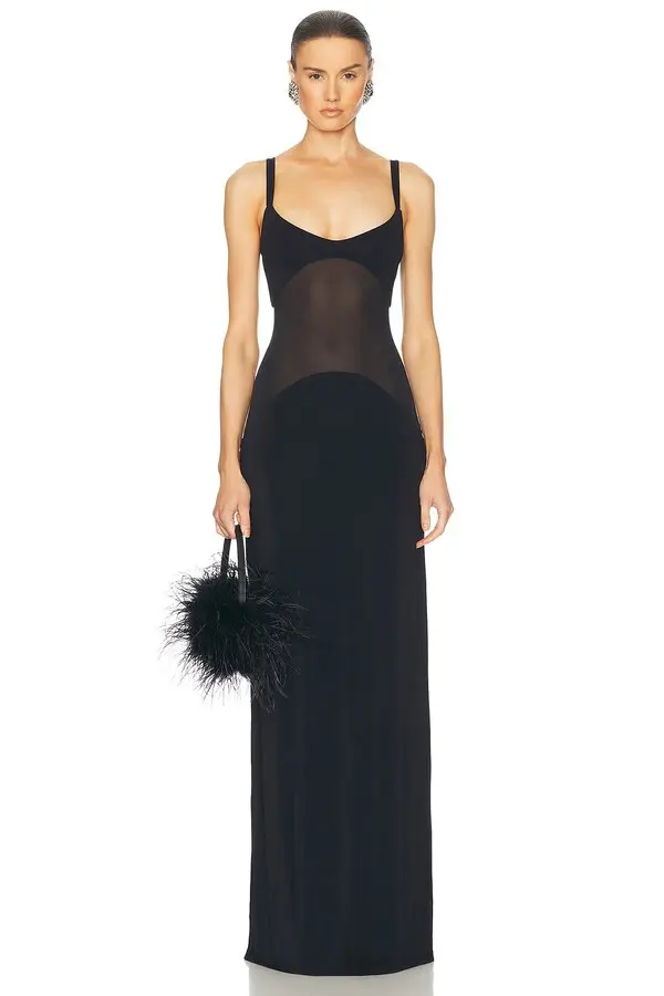 HELSA Sheer Knit Curve Maxi Dress - Black