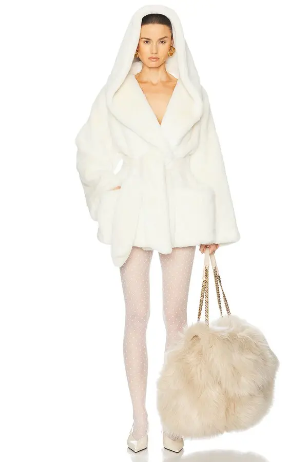 HELSA The Hooded Faux Fur Coat - White