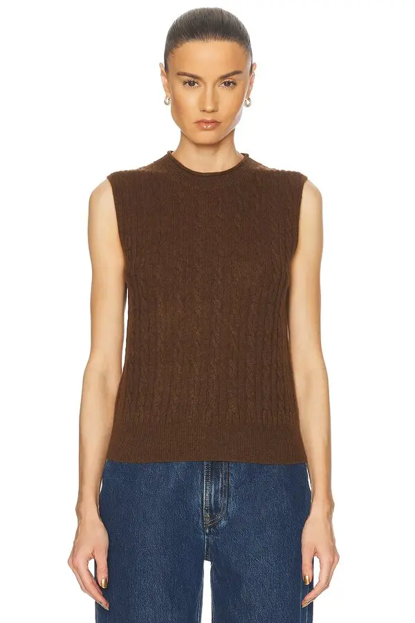 Guest In Residence Cashmere Cable Vest - Chestnut