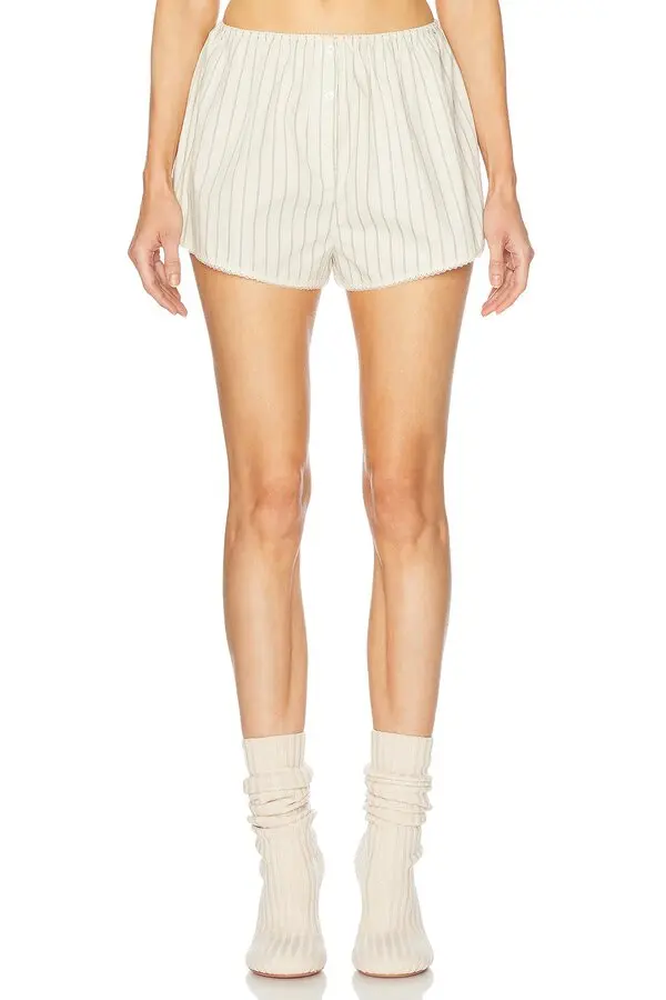 HELSA Pinstripe Poplin House Short - Cream & Black Stripe