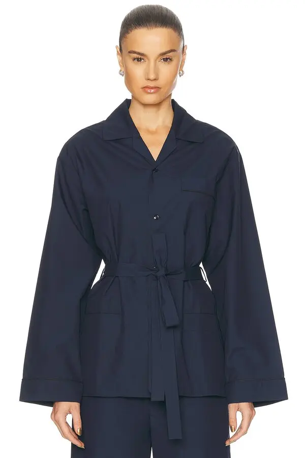 OURS THE BRAND The Camicia Robe Top In Navy
