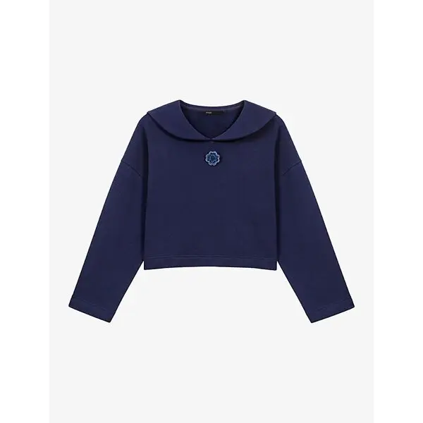 Maje Pearl-embellished Appliqué Cropped Sweatshirt - Bleus