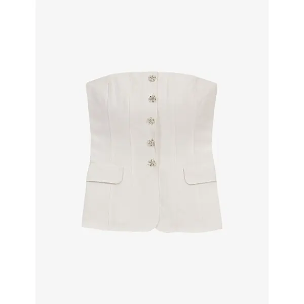 Maje Button-front Strapless Woven Top - Blanc