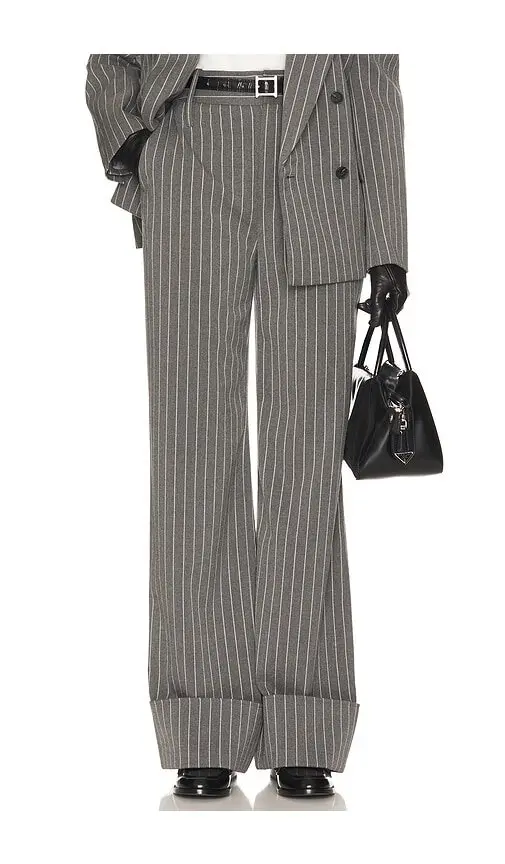 HELSA Pinstripe High-waist Cuffed Trousers