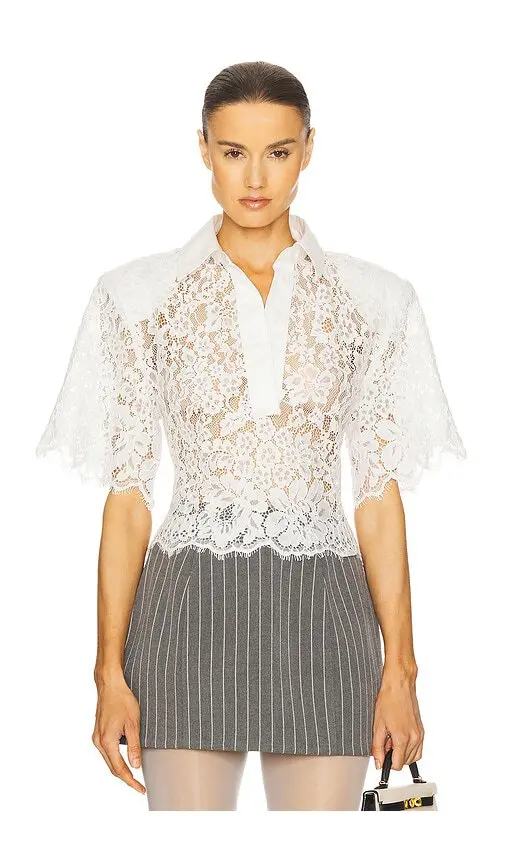 HELSA Lace Shirt With Padded Shoulder