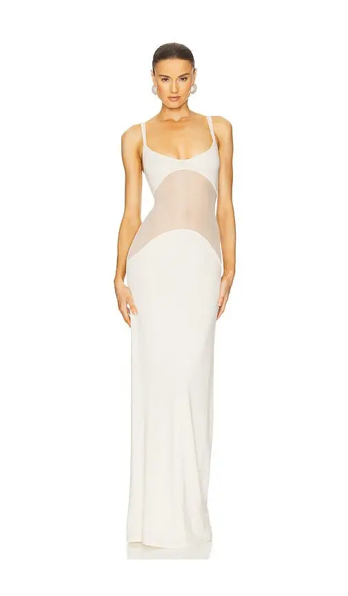 HELSA Sheer Knit Curve Maxi Dress - Vanilla