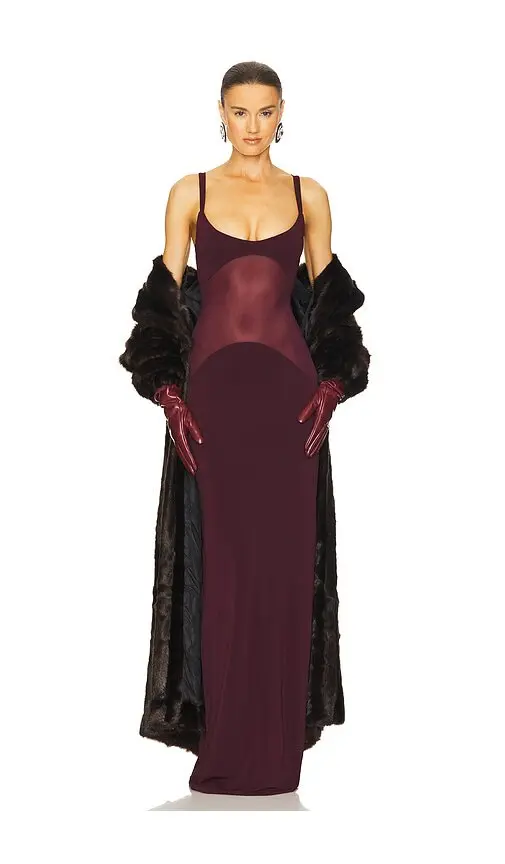 HELSA Sheer Knit Curve Maxi Dress - Merlot