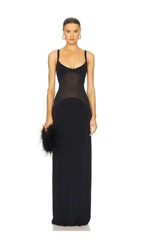 HELSA Sheer Knit Curve Maxi Dress - Black
