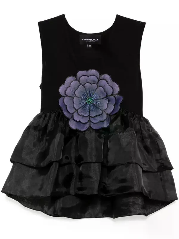 Cynthia Rowley Organza Flower Top - Black