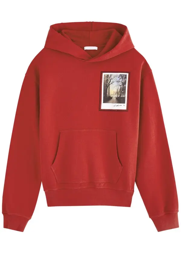 Helmut Lang Printed Hooded Cotton Sweatshirt - Red