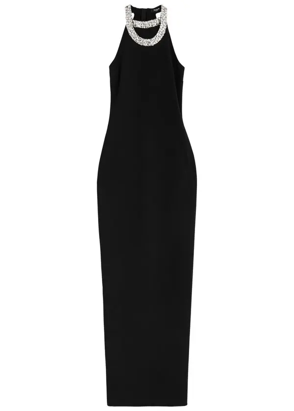 Balmain Crystal-embellished Halterneck Gown - Black