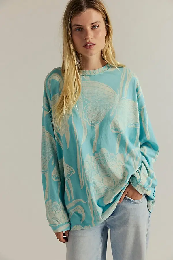 Free People We The Free Ellen Printed Long-sleeve Tee - Waterfall Combo