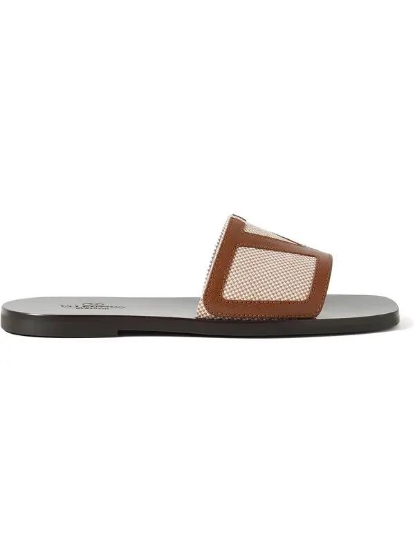 Valentino Garavani Vlogo Leather-trimmed Canvas Slides - Brown