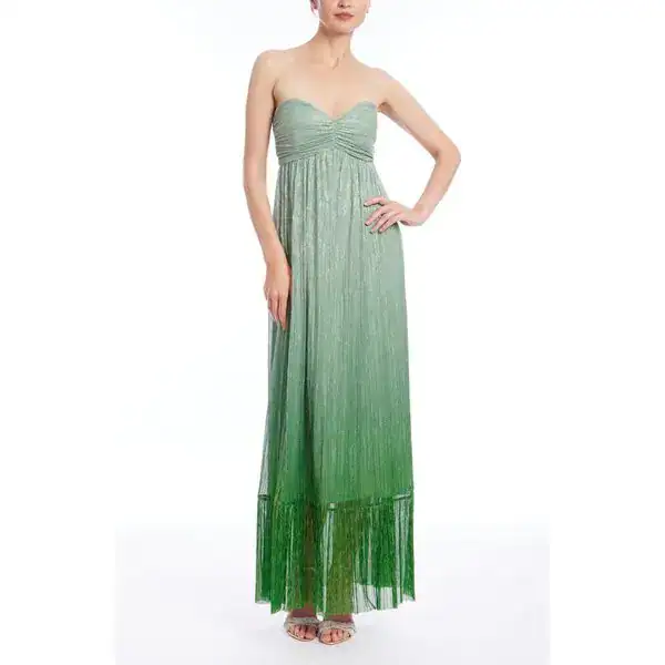 Badgley Mischka Metallic Ombr Strapless Gown - Green Silver | Editorialist
