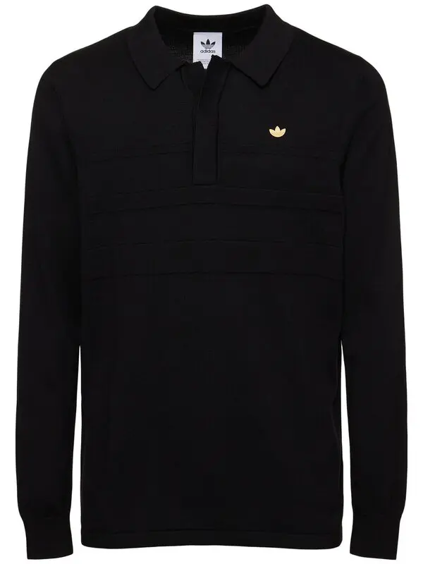 Adidas Originals By Alexander Wang Long Sleeve Polo Shirt In Black 