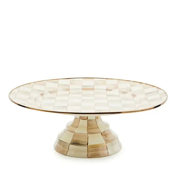 MACKENZIE-CHILDS Check Large Pedestal Platter - Mocha