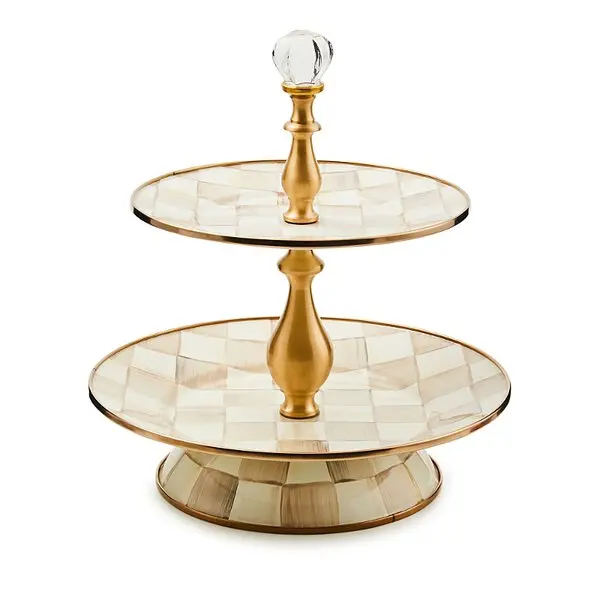 MACKENZIE-CHILDS Check Two Tier Sweet Stand - Mocha