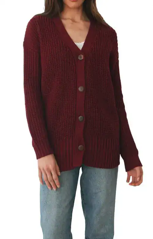 Paneros Clothing Emily Long Cotton Cardigan Burgundy Editorialist - Main Image